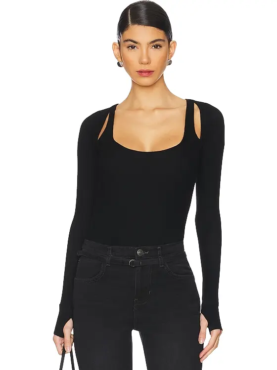 Michael Lauren Stanfield Long Sleeve Top With Cutouts - Black