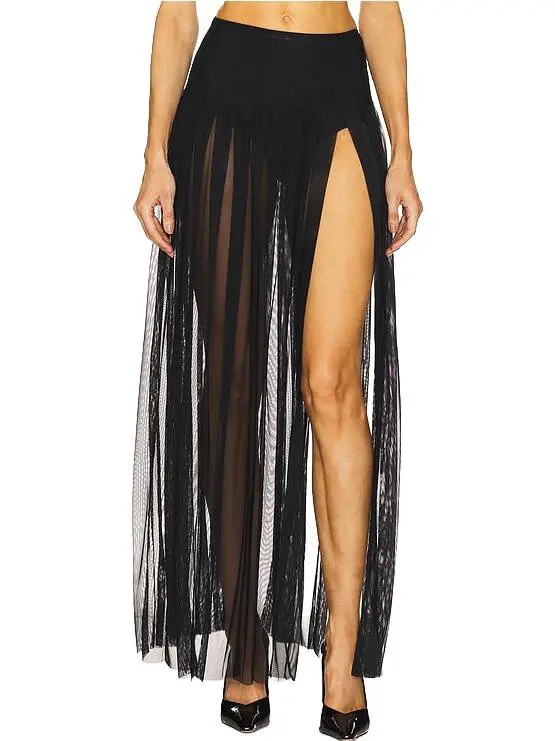 Norma Kamali Pleated Long Skirt With Slit - Black