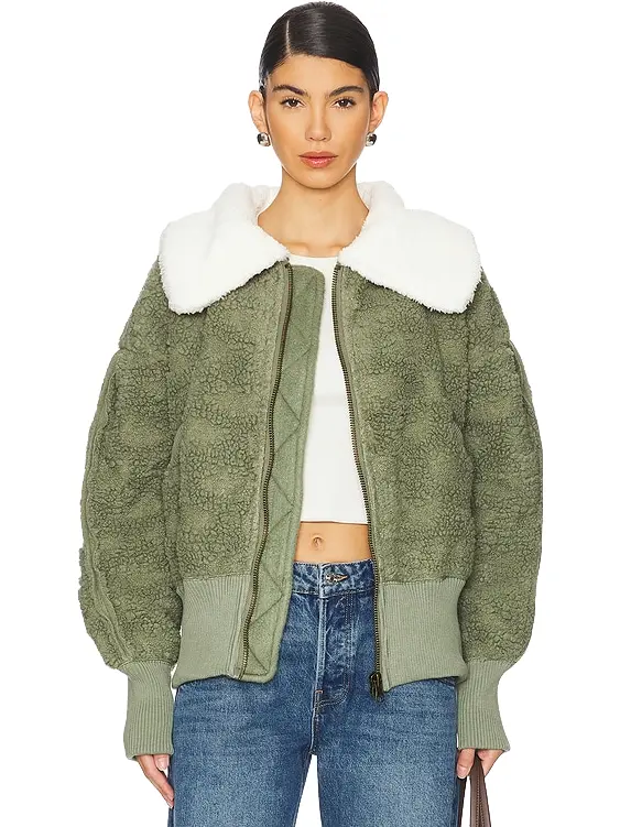 Free People Cozy Up Faux Fur Cardigan - Crystal Kelp Combo