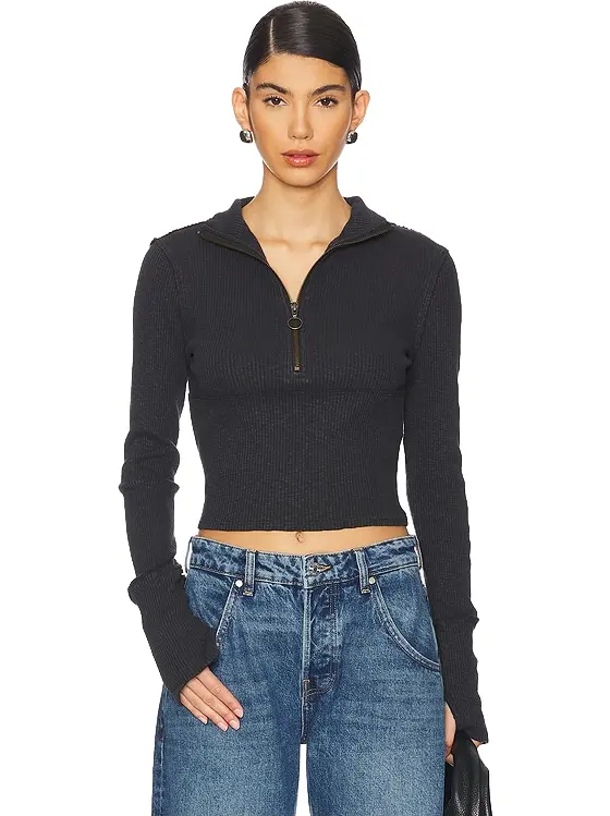 Free People We The Free Midnight 1/2 Zip Sweater - Black
