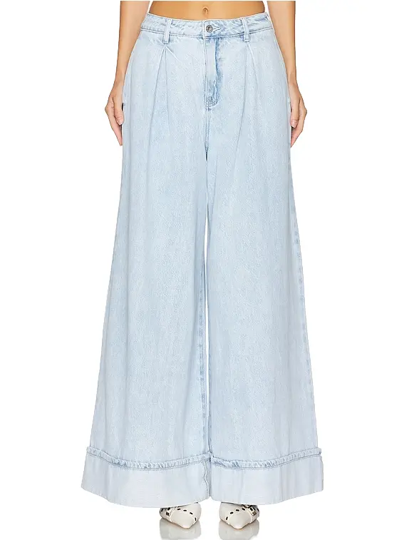 WeWoreWhat Pleated Wide Leg Jeans - Denim