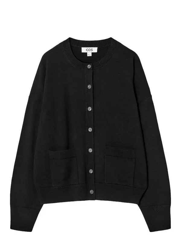 Cos Merino Wool Crew-neck Cardigan - Black