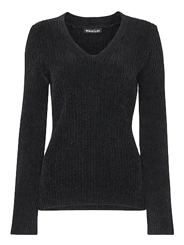 Whistles V-neck Chenille-textured Stretch-knit Jumper - Black