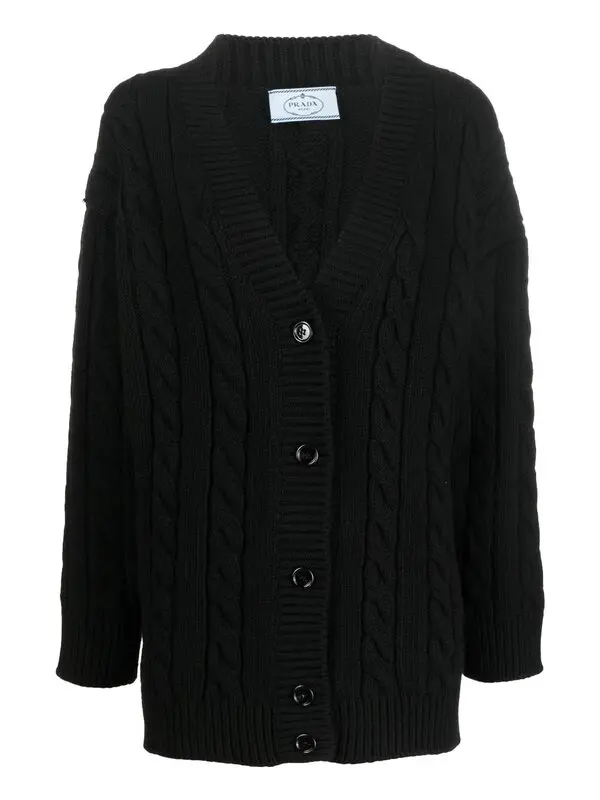 Prada V-neck Cable-knit Cardigan - Black