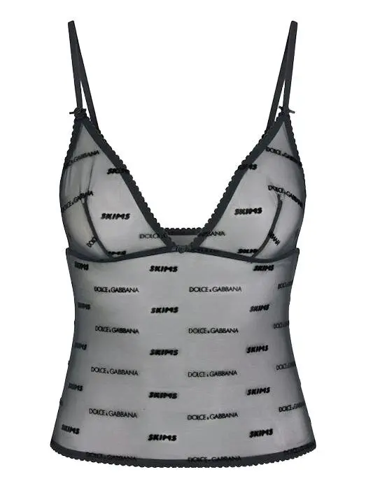 SKIMS X Dolce&gabbana Ultra Fine Mesh Logo Cami - Onyx