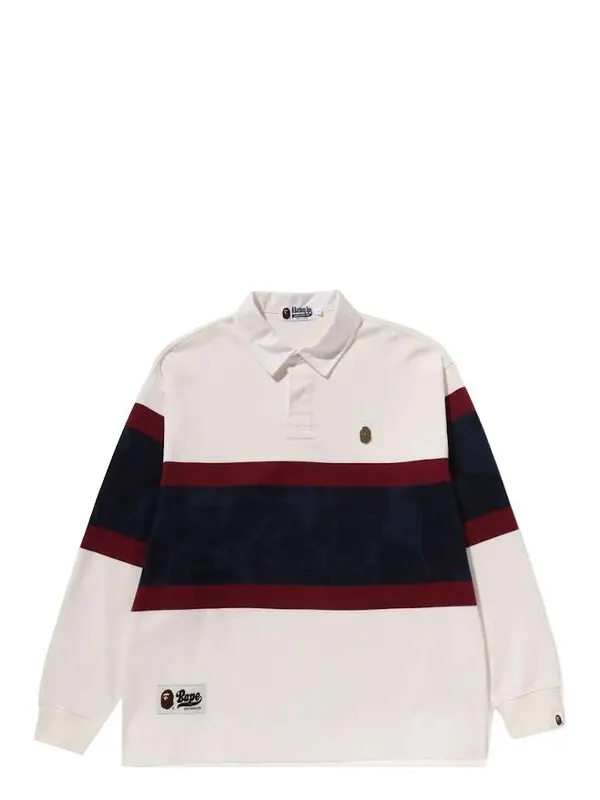 A BATHING APE Metal One Point Long Sleeve Blocking Rugby Polo Shirt - Ivory
