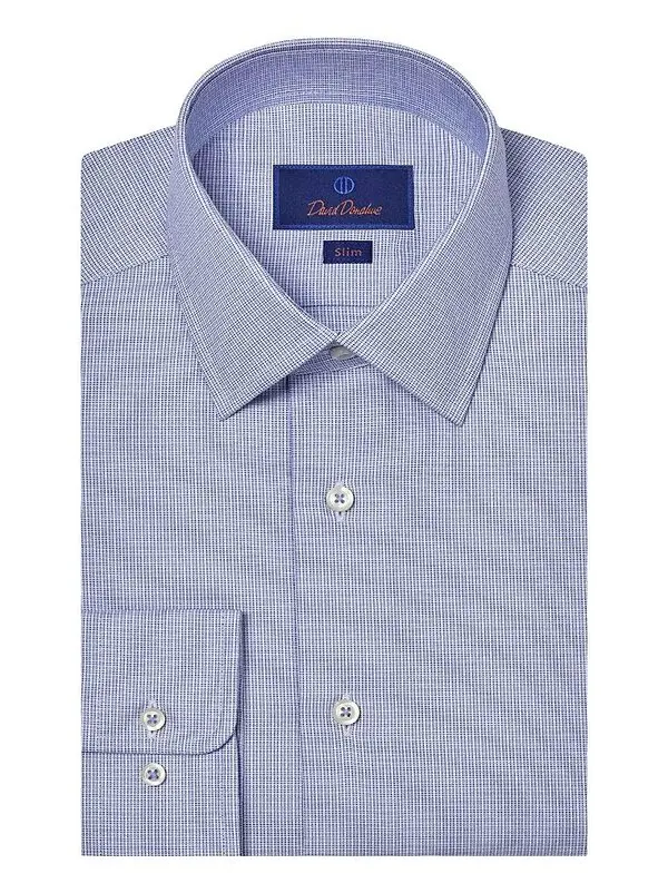 David Donahue Slim Fit Printed Dobby Dress Shirt - Blue