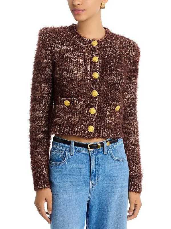 L'Agence Una Crewneck Cardigan Sweater - Chocolate