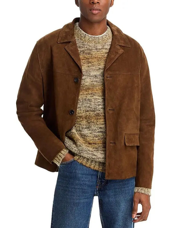 FRAME Regular Fit Suede Jacket - Dark Camel