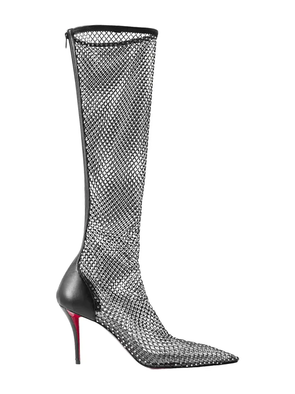 CHRISTIAN LOUBOUTIN Apostropha 85 Crystal-embellished Knee Boots - Black