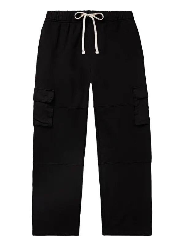 LES TIEN Straight-leg Cotton-jersey Cargo Trousers - Black