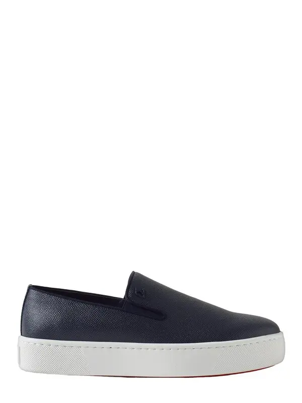 CHRISTIAN LOUBOUTIN Boatissimo Cross-grain Leather Slip-on Sneakers - Blue