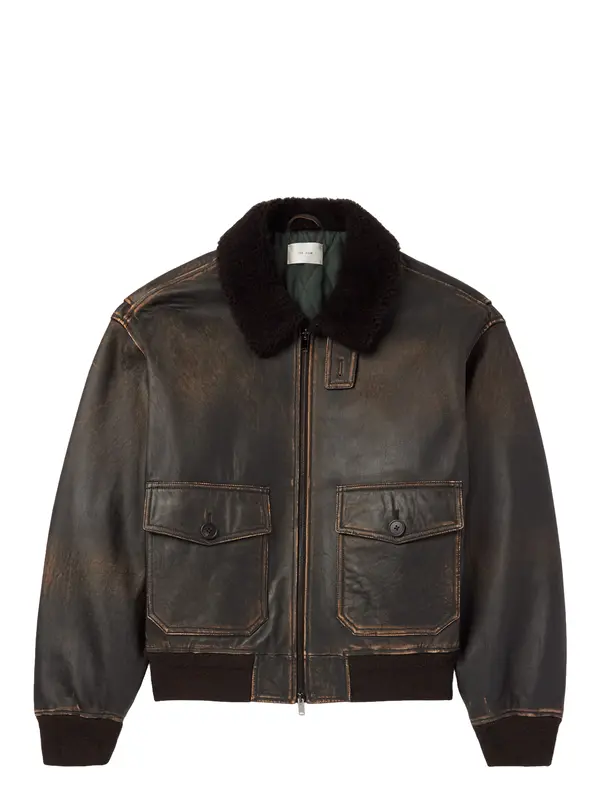 THE ROW Herzog Shearling-trimmed Leather Jacket - Black