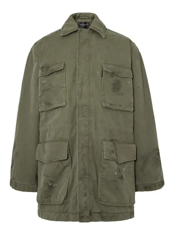 Balenciaga Distressed Cotton-canvas Parka - Green