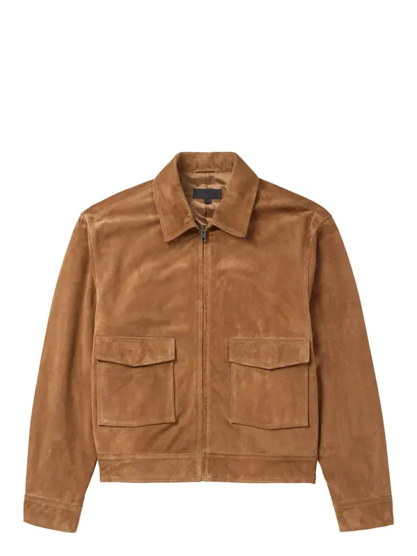 NILI LOTAN Majorca Suede Trucker Jacket - Brown