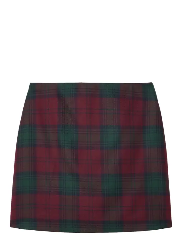 BLAZÉ MILANO Coci Checked Wool Mini Skirt With Velvet Trim - Red