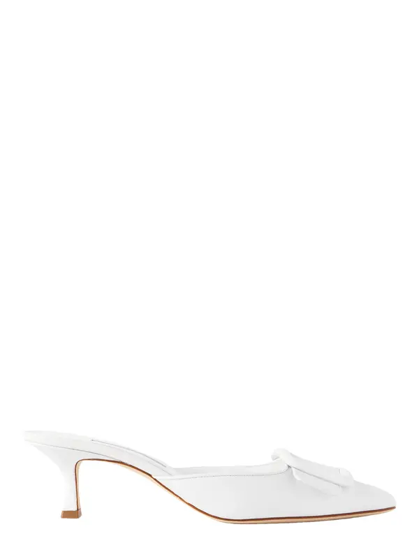 Manolo Blahnik Maysale 50 Leather Mules - White
