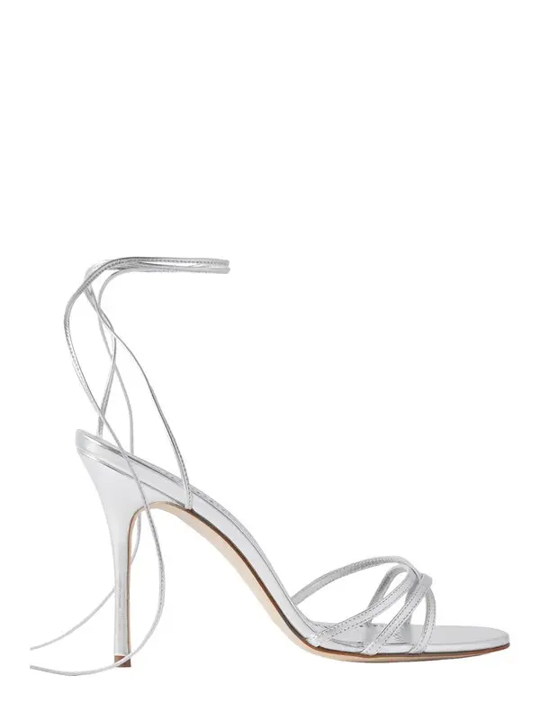Manolo Blahnik Leva 105 Metallic Leather Sandals - Silver