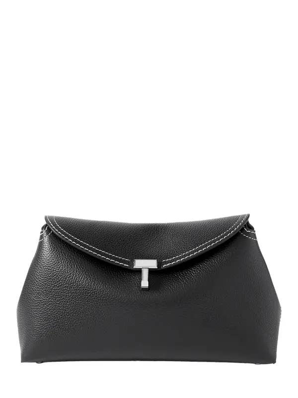TOTEME T-lock Textured-leather Clutch - Black