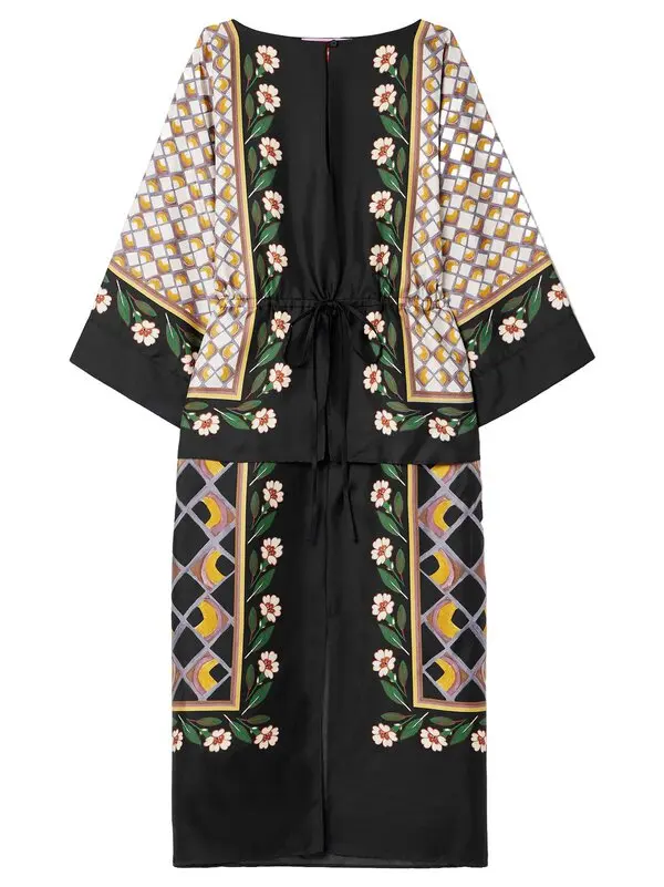 La DoubleJ Apericena Printed Silk-twill Midi Dress - Multi