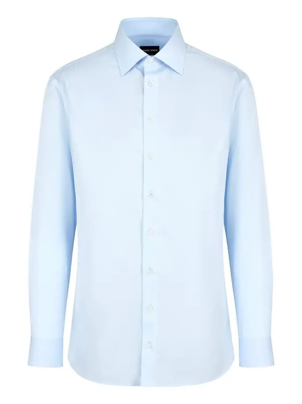 Giorgio Armani Regular-fit Shirt In Luxury Cotton Twill - Light Blue