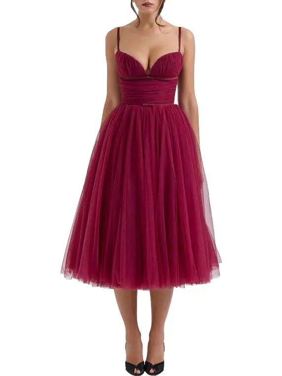 House Of Cb Countess Tulle Midi Dress - Cabernet
