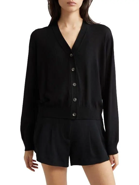 Johnstons Of Elgin Superfine Merino Wool V-neck Cardigan - Black