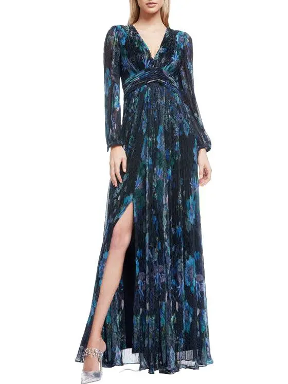 Dress The Population Pauline Metallic Floral Gown - Turquoise Multi
