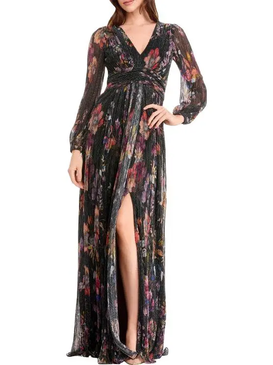 Dress The Population Pauline Metallic Floral Gown - Violet Multi