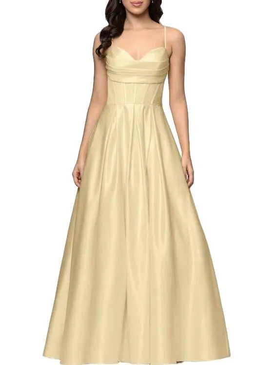 BLONDIE NITES Corset Bodice Satin A-line Gown - Butter