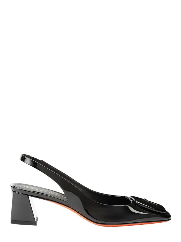 Santoni Patent Leather Slingbacks - Black