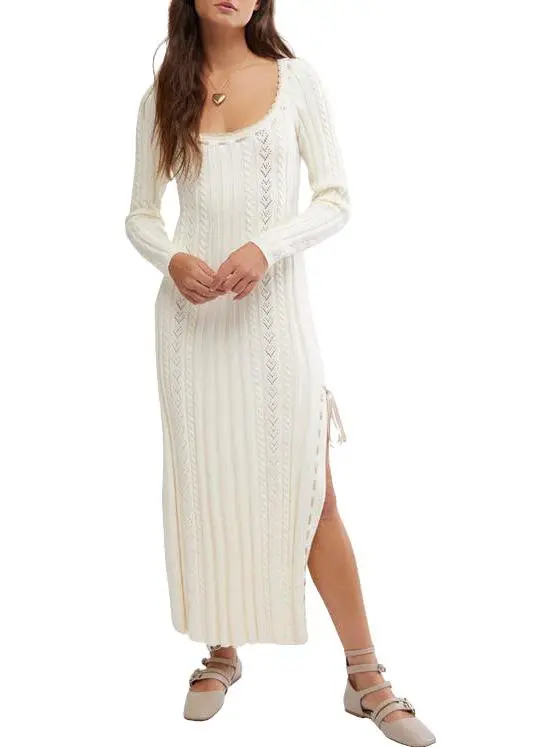 Free People Heart Of Gold Cable Knit Maxi Sweater Dress - Egret