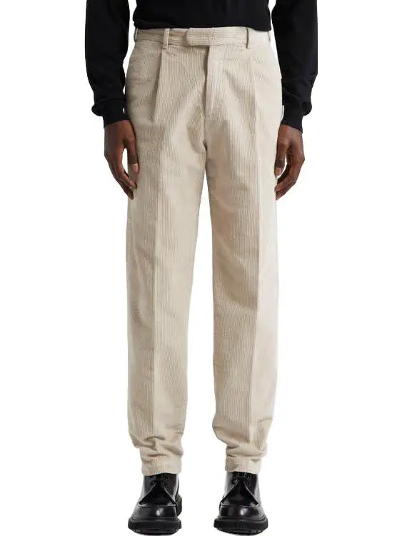 Thom Sweeney Easy Fit Pleated Corduroy Pants - Almond/ Off White