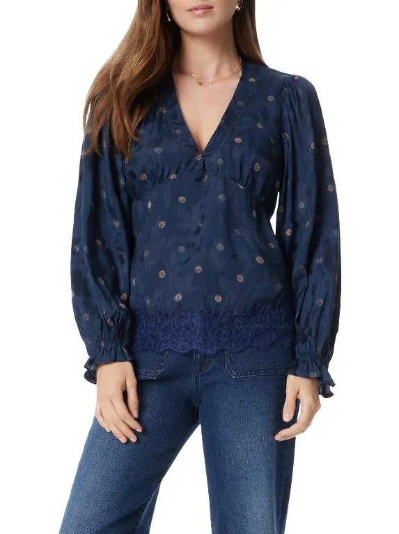 Sam Edelman Julia Long Sleeve Top - Navy-scribble Dot
