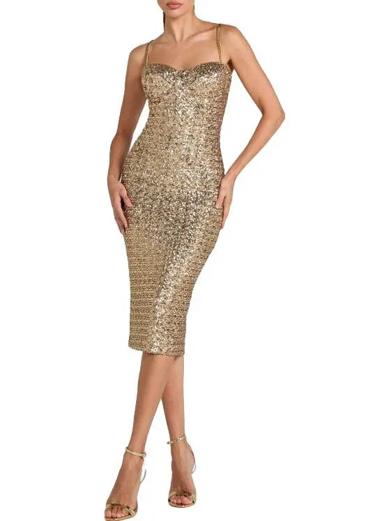 NADINE MERABI Nina Sequin Body-con Cocktail Dress - Gold
