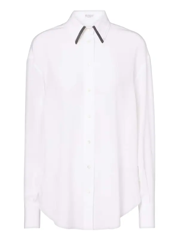 Brunello Cucinelli Monili Embellished Silk Shirt - White