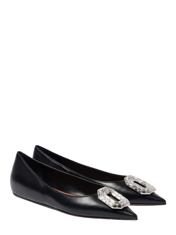 Amina Muaddi Camelia Embellished Leather Ballet Flats - Black