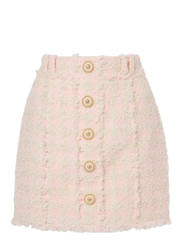 Balmain Checked Tweed Miniskirt - Pink