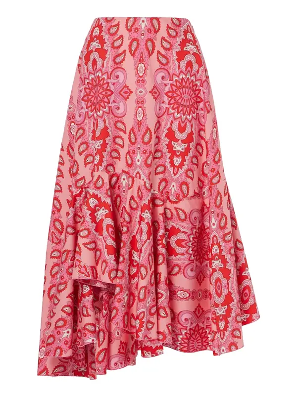 Etro Paisley Cotton Midi Skirt - Pink