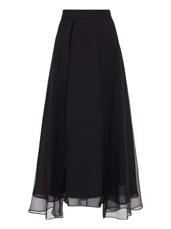 Brunello Cucinelli Silk Midi Skirt - Black