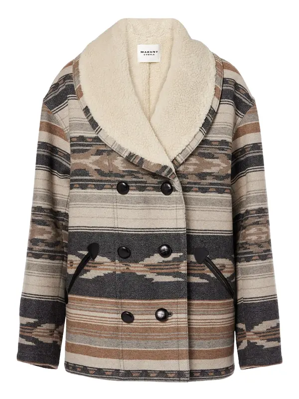 MARANT ETOILE Dorcas Faux Shearling-trimmed Pea Coat - Multicoloured