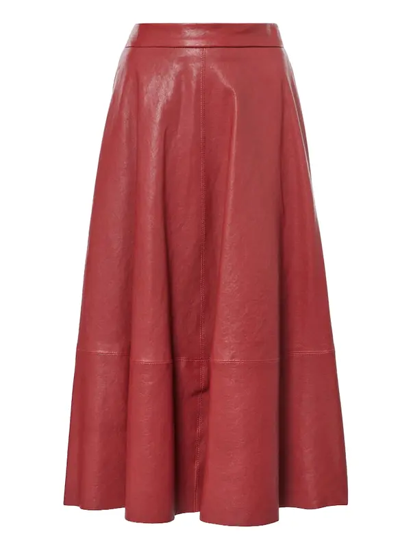 Brunello Cucinelli High-rise Leather Midi Skirt - Red