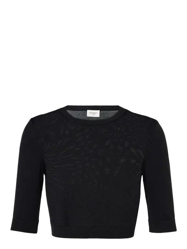 Saint Laurent Cropped Wool Top - Black