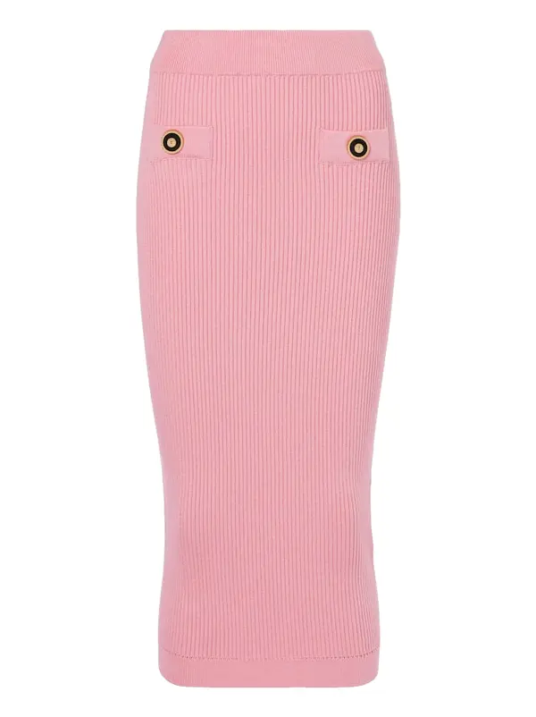 Balmain Ribbed-knit Midi Skirt - Pink