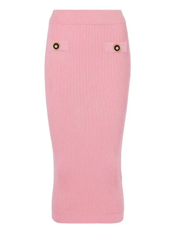 Balmain Ribbed-knit Midi Skirt - Pink