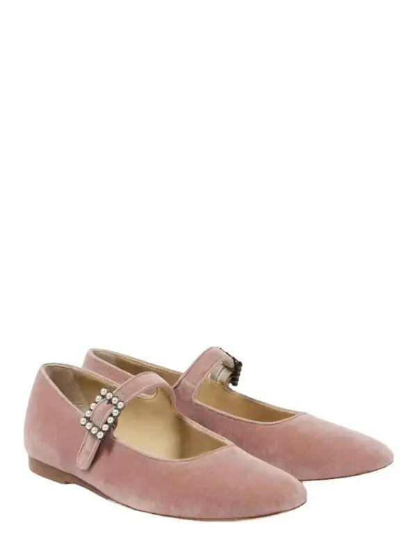 Le Monde Beryl Velvet Mary Jane Flats - Pink