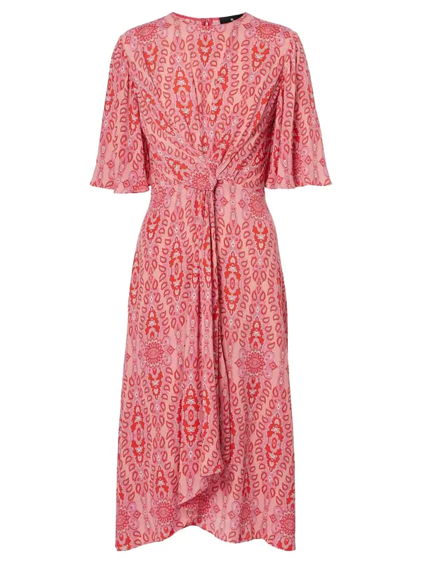 Etro Printed Gathered Midi Dress - Pink