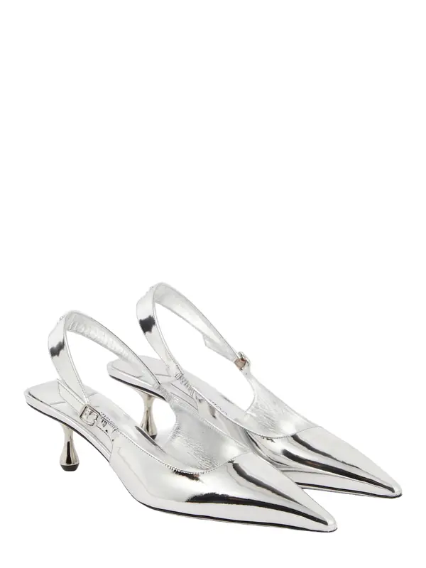 JIMMY CHOO Amel Metallic Leather Slingback Pumps - Silver