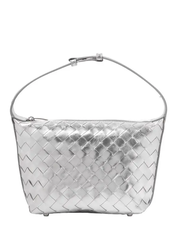 Bottega Veneta Wallace Intrecciato Leather Shoulder Bag - Silver
