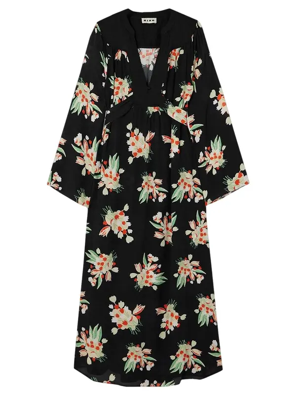 Rixo Anela Floral-print Crepe Midi Dress - Black